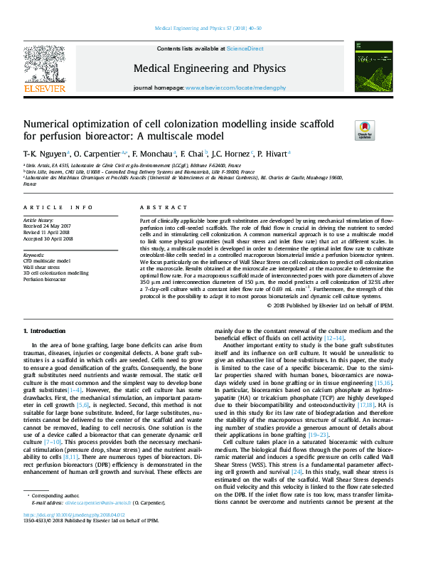 Pdf Numerical Optimization Of Cell Colonization Modelling Inside Scaffold For Perfusion