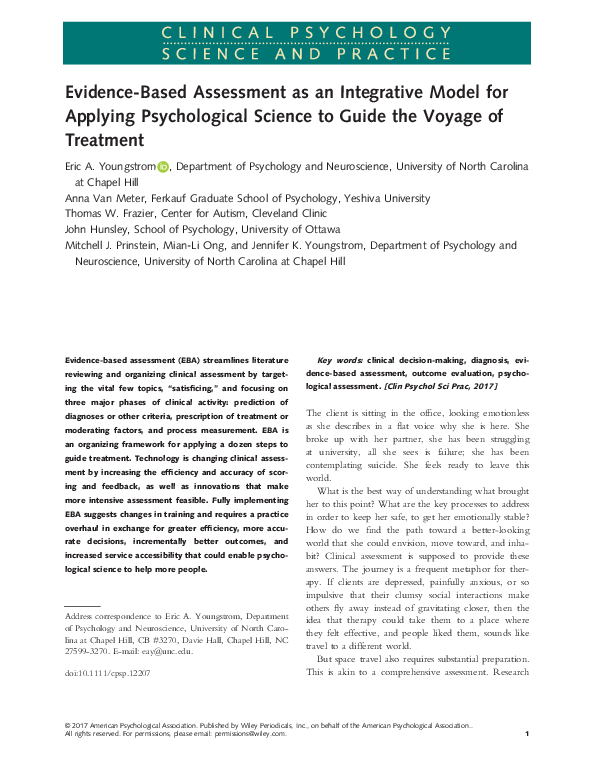 (PDF) Evidence‐based assessment as an integrative model for applying ...