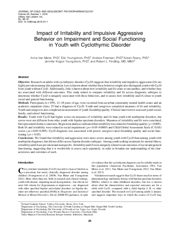 (PDF) Impact of Irritability and Impulsive Aggressive Behavior on ...