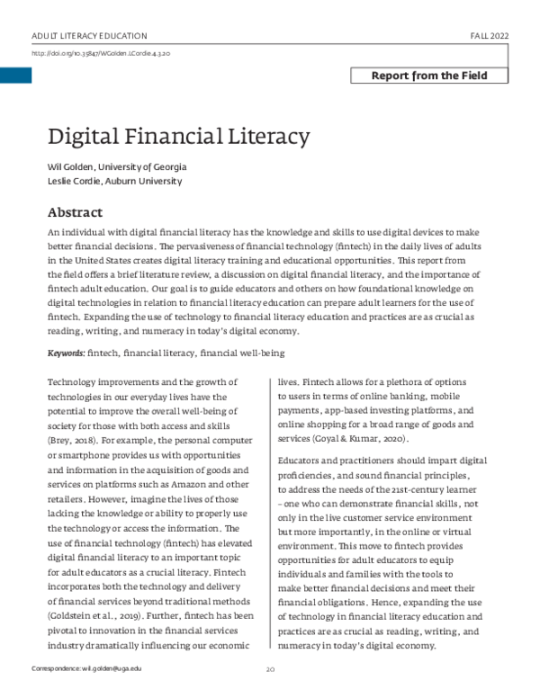 (PDF) Digital Financial Literacy