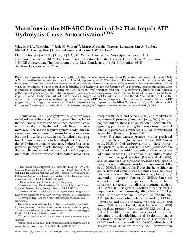 (PDF) Mutations in the NB-ARC Domain of I-2 That Impair ATP Hydrolysis ...