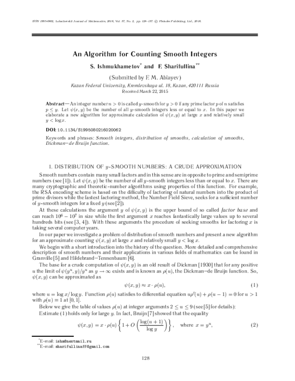 (PDF) An algorithm for counting smooth integers