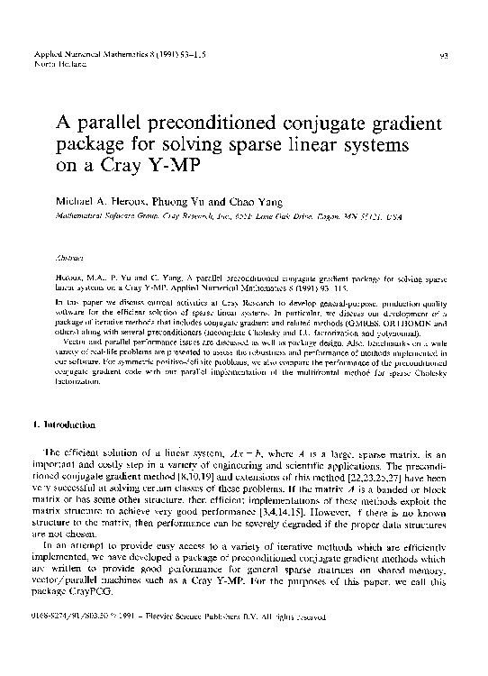 (PDF) A parallel preconditioned conjugate gradient package for solving sparse linear systems on ...