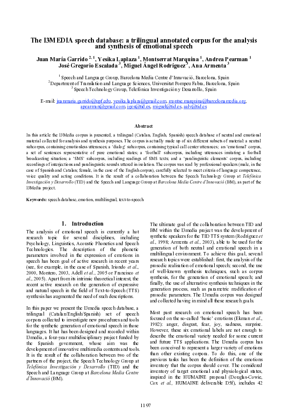 (PDF) The I3MEDIA speech database: a trilingual annotated corpus for the analysis and synthesis ...