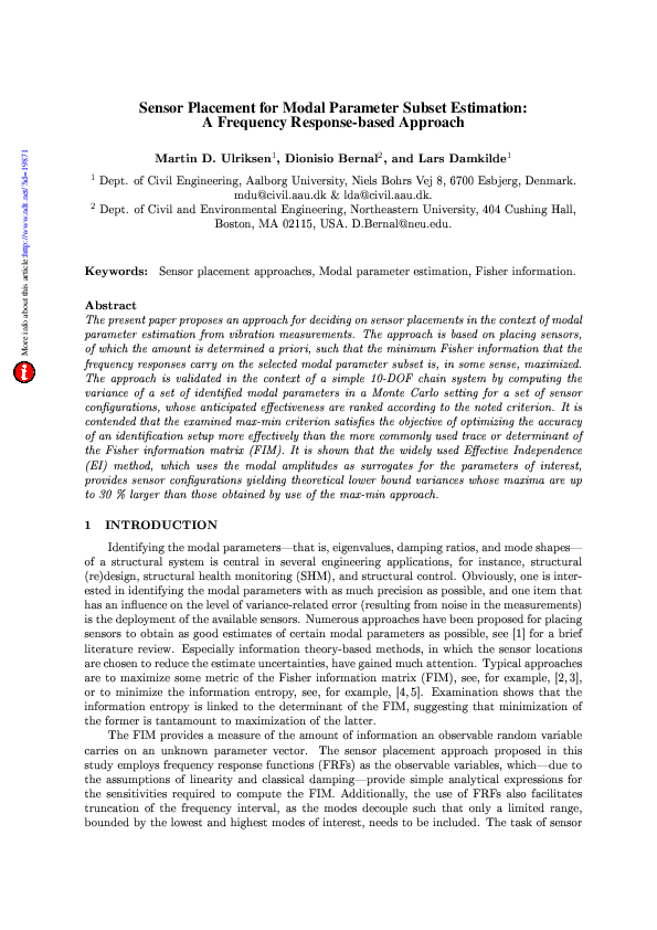 Pdf Sensor Placement For Modal Parameter Subset Estimation A Frequency Response Based Approach