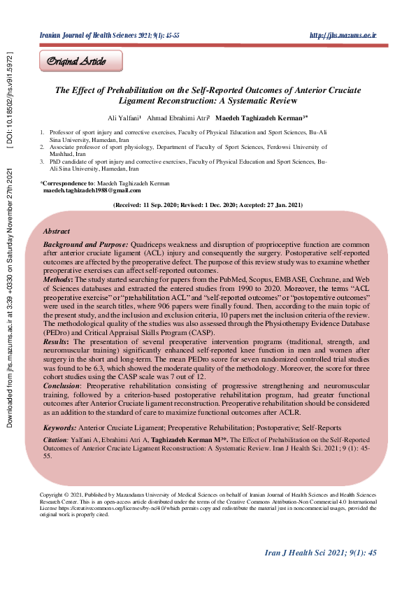 (PDF) The Effect of Prehabilitation on the Self-Reported Outcomes of ...