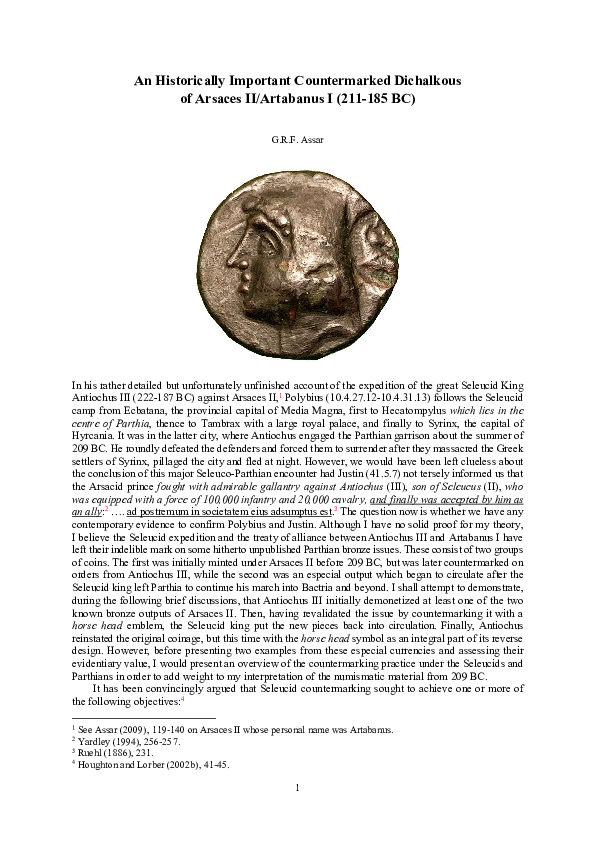 (PDF) An Historically Important Countermarked Dichalkous of Arsaces II ...