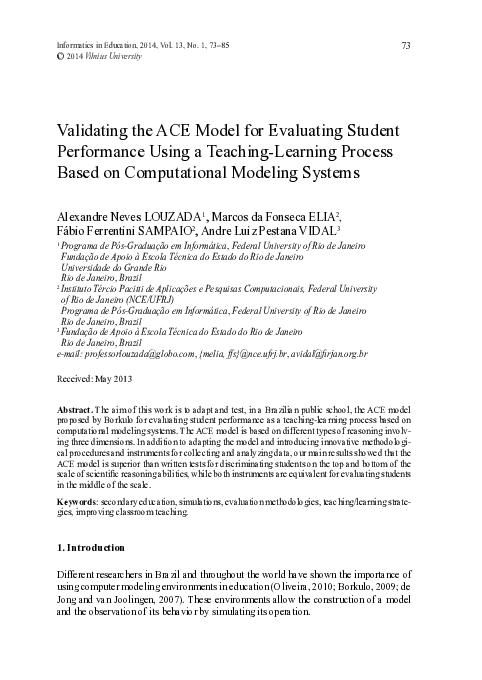 (PDF) Validating the ACE Model for Evaluating Student Performance Using ...