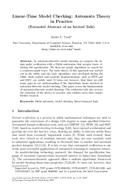 Pdf Linear Time Model Checking Automata Theory In Practice