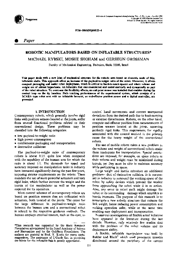 (PDF) Robotic manipulators based on inflatable structures | Michael Rybski - Academia.edu