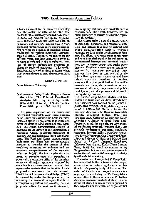 (PDF) Environmental Policy under Reagan's Executive Order: The Role of ...