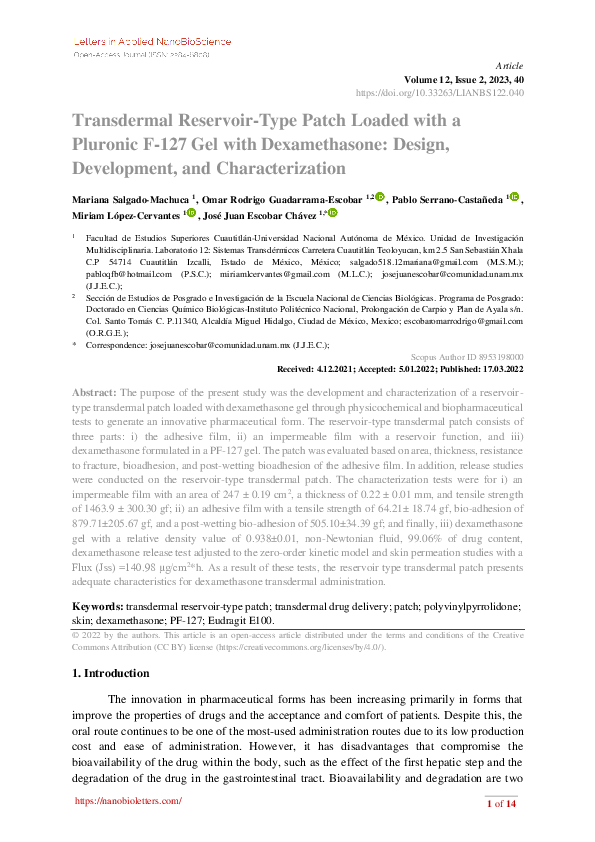 (PDF) Transdermal Reservoir-Type Patch Loaded with a Pluronic F-127 Gel with Dexamethasone ...