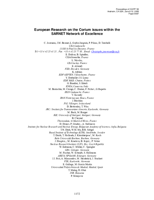 (PDF) European Research on the Corium issues within the SARNET Network ...