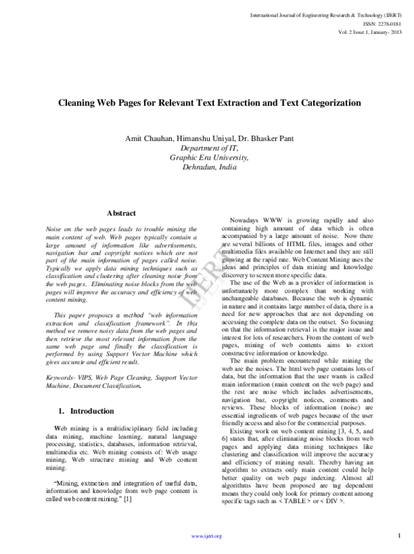 (PDF) Cleaning Web Pages for Relevant Text Extraction and Text Categorization