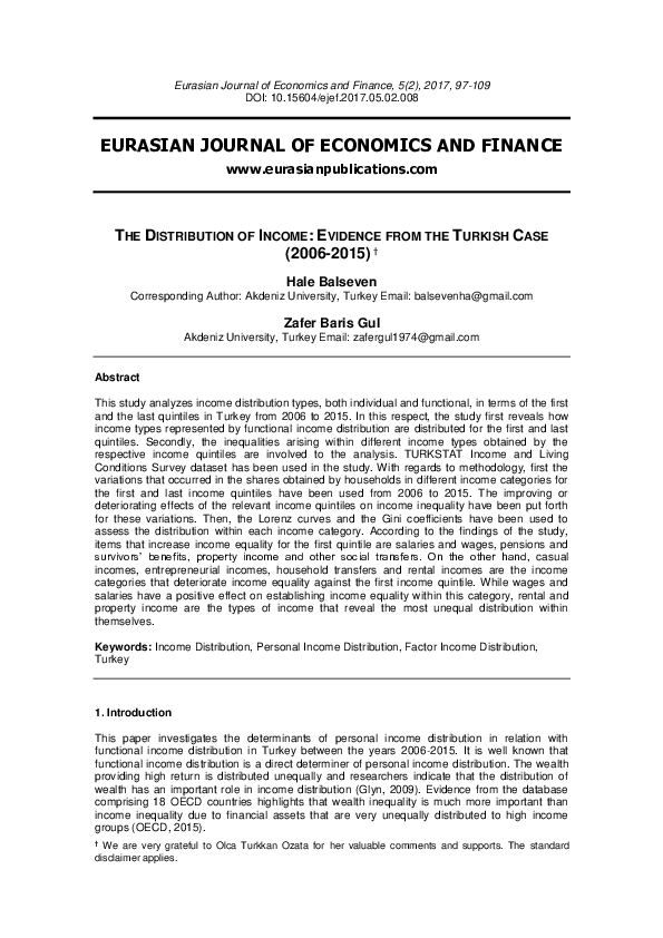 (PDF) The Distribution of Income: Evidence from the Turkish Case (2006 ...