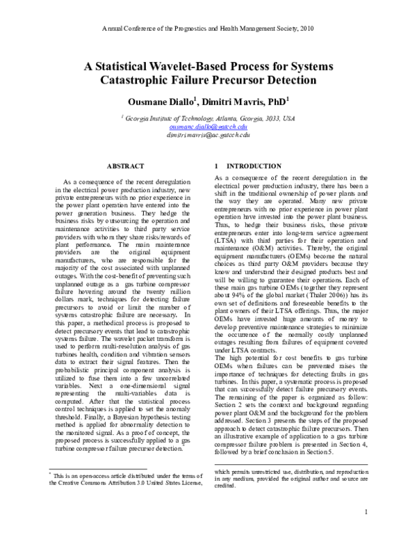 Pdf A Statistical Wavelet Based Process For Systems Catastrophic