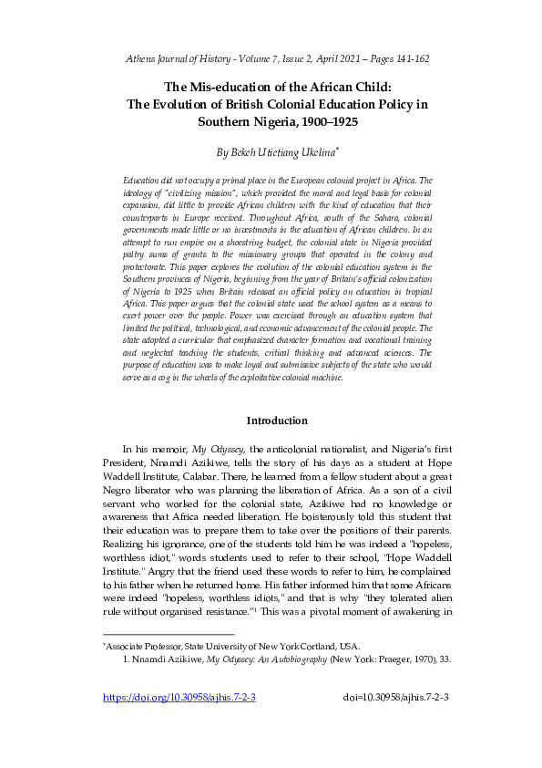 (PDF) The Mis-education of the African Child: The Evolution of British ...