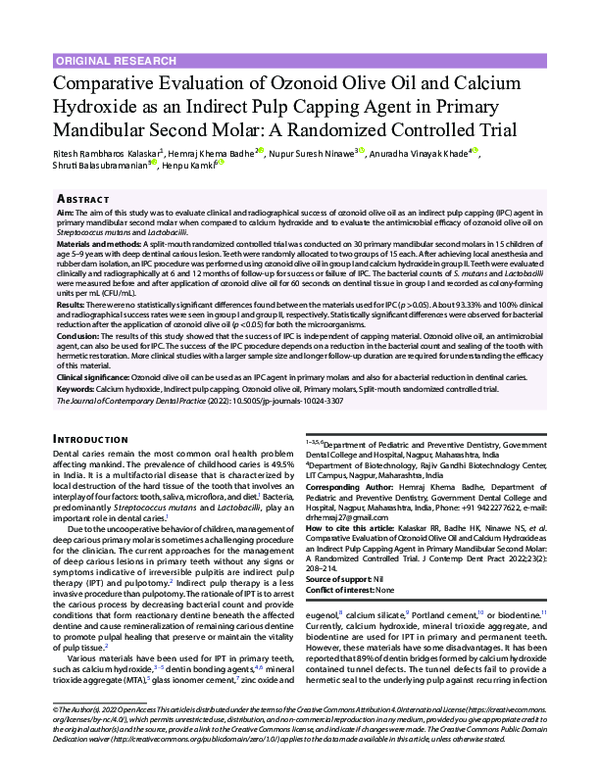 (PDF) Comparative Evaluation of Ozonoid Olive Oil and Calcium Hydroxide ...