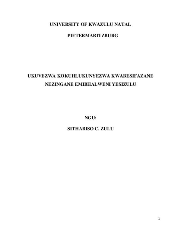 (PDF) Ukuvezwa kokuhlukumezwa kwabesifazane nezingane emibhalweni yesiZulu