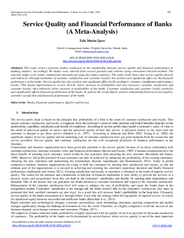 (PDF) Service Quality and Financial Performance of Banks (A Meta-Analysis)