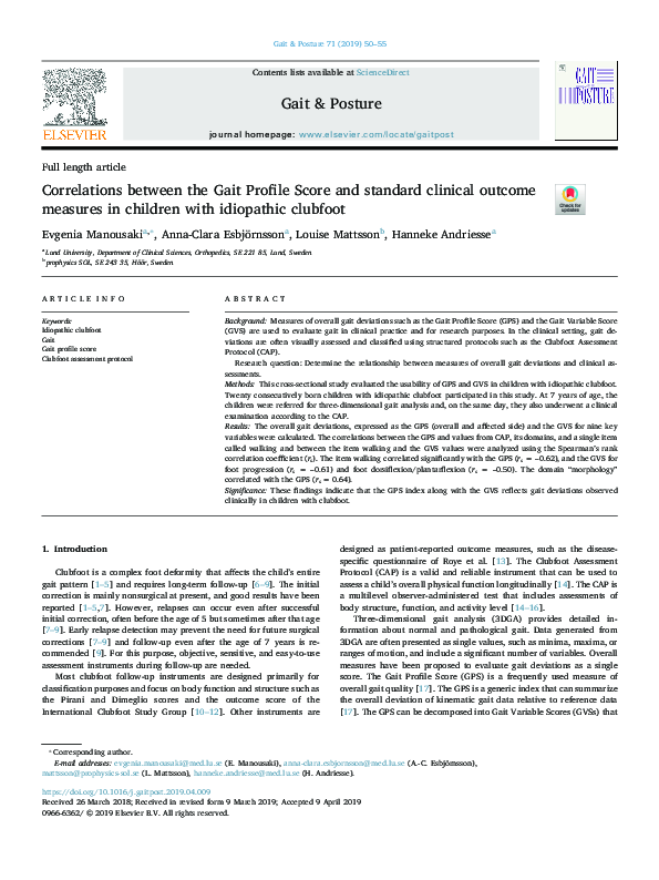 (PDF) Correlations between the Gait Profile Score and standard clinical ...