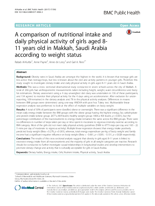 (PDF) A comparison of nutritional intake and daily physical activity of ...