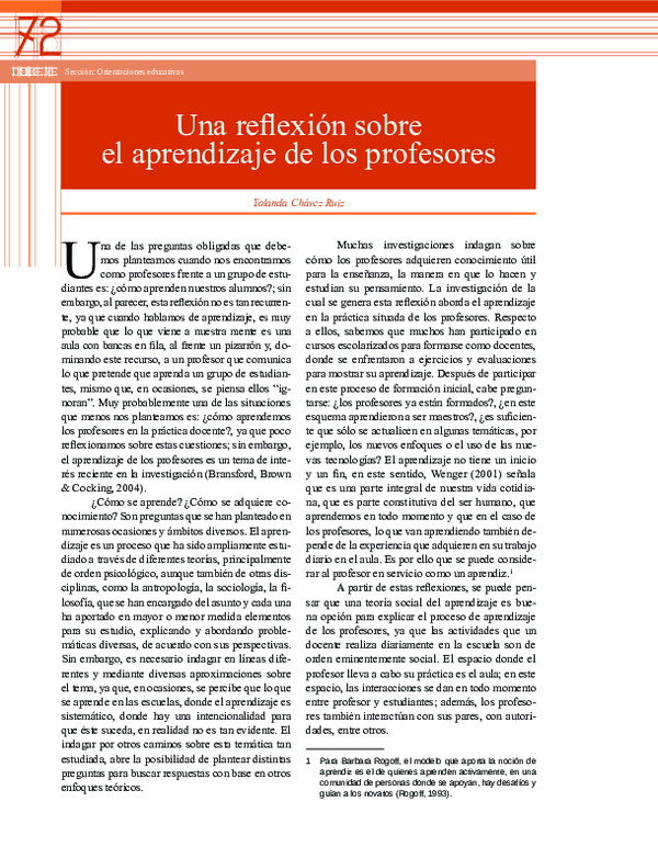 (PDF) Una reflexión sobre el aprendizaje de los profesores