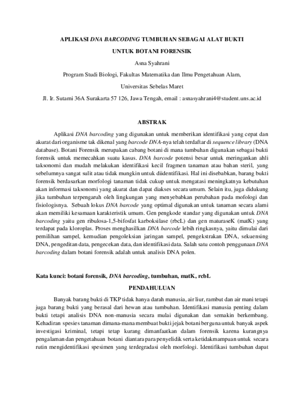 (PDF) APLIKASI DNA BARCODING TUMBUHAN SEBAGAI ALAT BUKTI UNTUK BOTANI ...