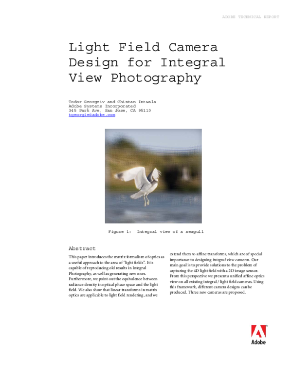 (PDF) Light field camera design for integral view photography