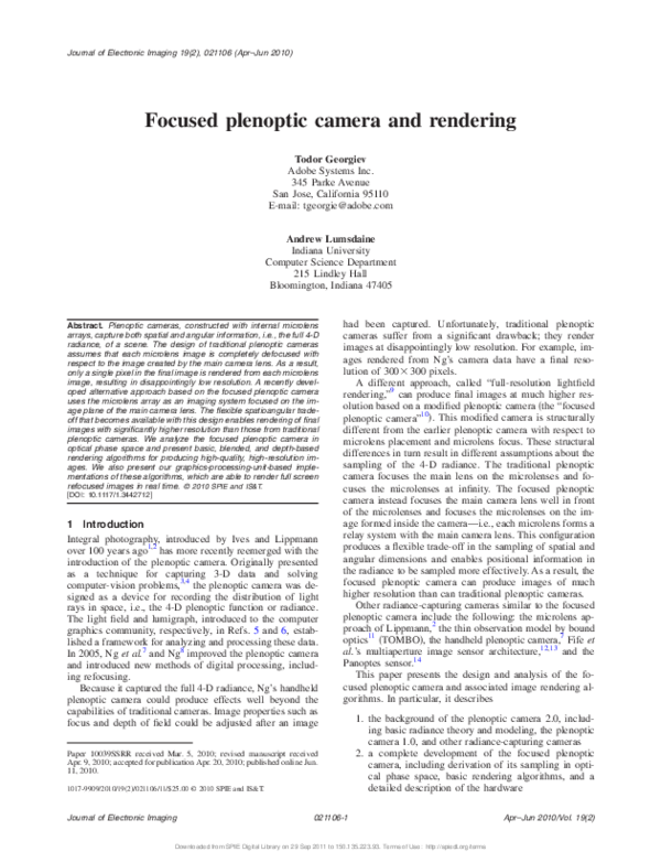 (PDF) Focused plenoptic camera and rendering