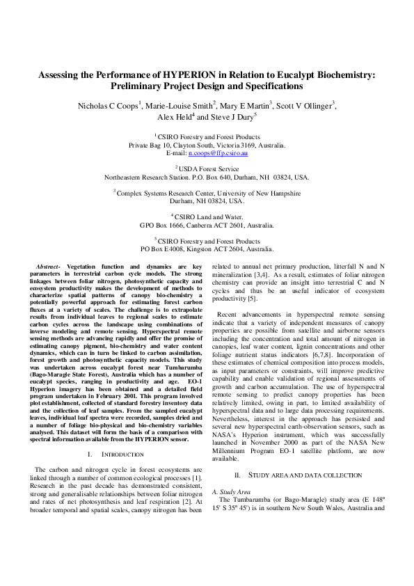 (PDF) Assessing the performance of HYPERION in relation to eucalypt ...