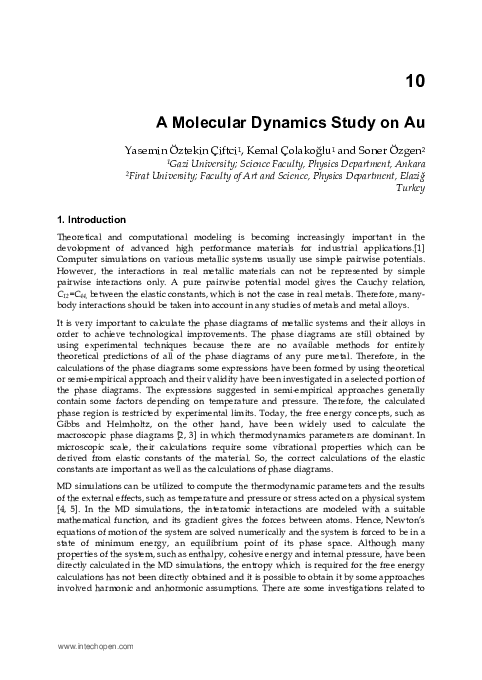 (PDF) 10 A Molecular Dynamics Study on Au | Yasemin Çiftci - Academia.edu