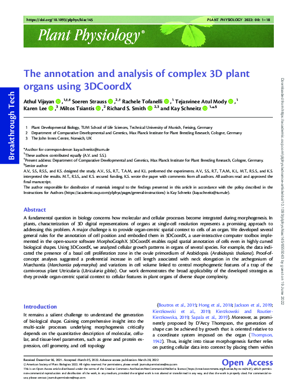 (PDF) The annotation and analysis of complex 3D plant organs using 3DCoordX