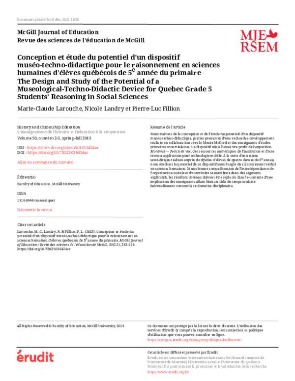 (PDF) Conception et étude du potentiel d’un dispositif muséo-techno ...