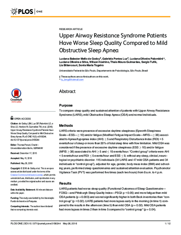 (PDF) Upper Airway Resistance Syndrome Patients Have Worse Sleep ...