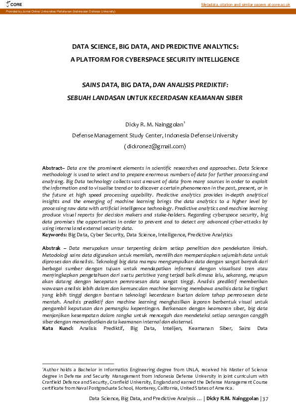 (PDF) Data Science, Big Data, and Predictive Analytics: A Platform for Cyberspace Security ...