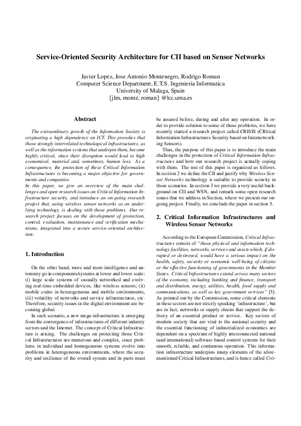 (PDF) Service-oriented security architecture for CII based on sensor networks