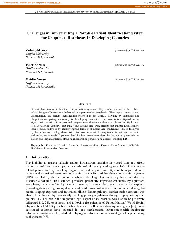 (PDF) Challenges in Implementing a Portable Patient Identification ...