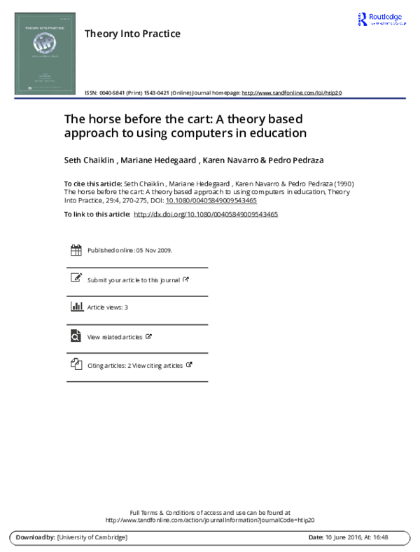 (PDF) The horse before the cart: A theory based approach to using ...