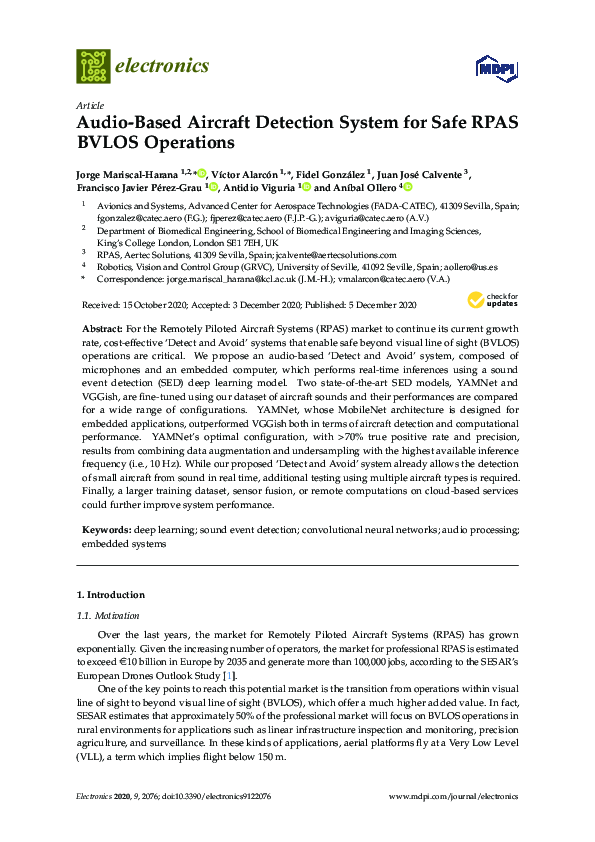 (PDF) Audio-Based Aircraft Detection System for Safe RPAS BVLOS Operations