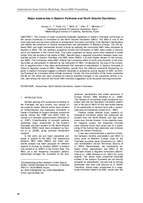 (PDF) Major avalanches in Eastern Pyrenees and North Atlantic Oscillation