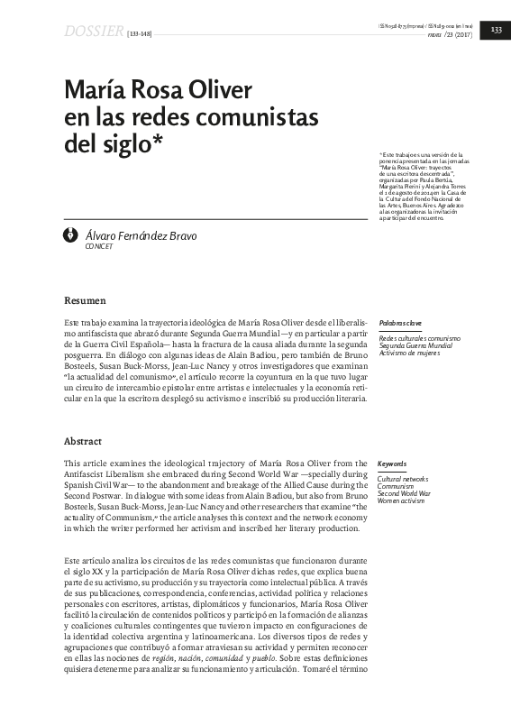 (PDF) María Rosa Oliver en las redes comunistas del siglo