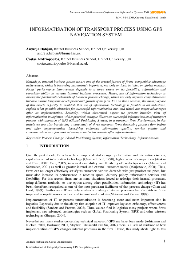 (PDF) Informatisation of transport process using GPS navigation system