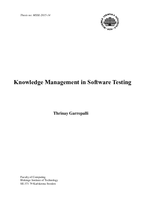 (PDF) Knowledge Management in Software Testing | Thrinay Garrepalli ...