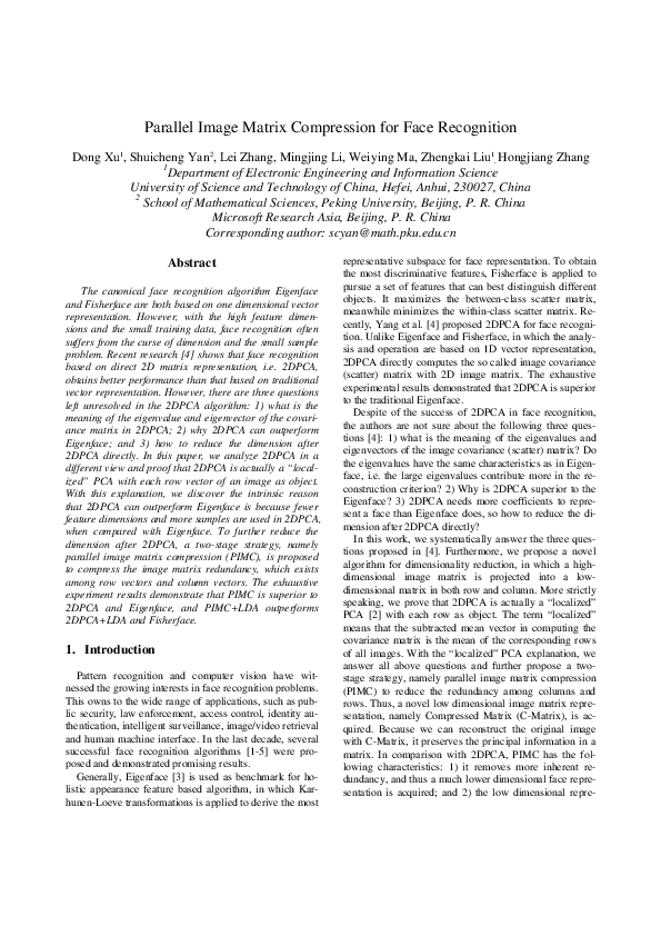 (PDF) Parallel Image Matrix Compression for Face Recognition