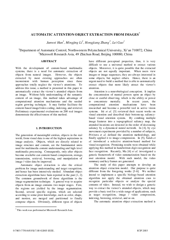 (PDF) Automatic attention object extraction from images
