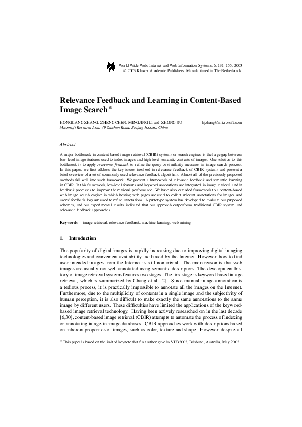 (PDF) Relevance Feedback and Learning in Content-Based Image Search