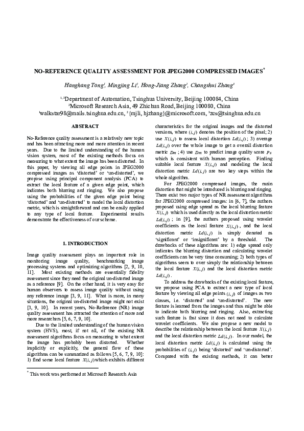Pdf No Reference Quality Assessment For Jpeg2000 Compressed Images