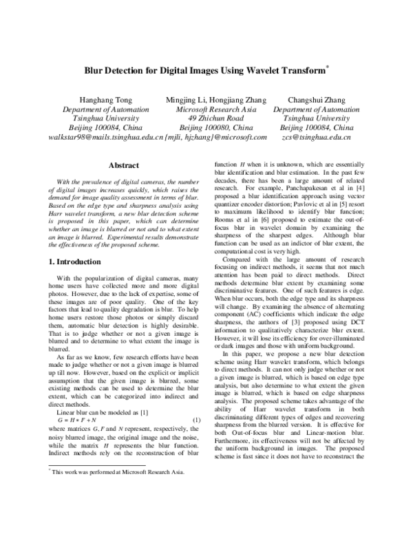 Pdf Blur Detection For Digital Images Using Wavelet Transform