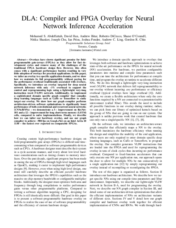 Pdf Dla Compiler And Fpga Overlay For Neural Network Inference Acceleration